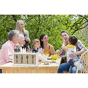 Wooden Kitchen Utensil Holder for Countertop, Rustic Utensil Organizer Cutlery Holder Flatware Silverware Organizer, Cooking Utensil Caddy Organizer with 4 Compartments for Spoons, Forks, Knives