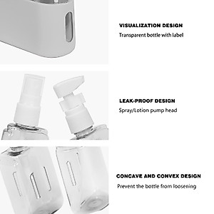 Skycase Travel Bottle Set, 3 in 1 Travel Containers Set for Toiletries,Leak-Proof Refillable Plastic Bottles with Lid,Airplane Accessories Kits for Shampoo Conditioner Lotion Liquids,Grey