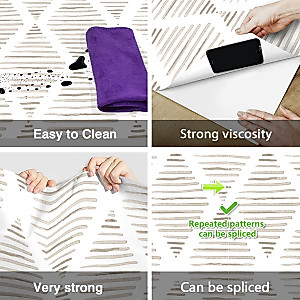 Modern Stripe Peel and Stick Wallpaper Beige and White Contact Paper17.7inch x 118.1inch Geometric Beige Contact Paper for Bathroom Removable Wallpaper Self Adhesive Wallpaper Cabinets Decor Vinyl