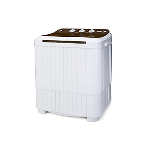 TABU Portable Washing Machine, 2 in 1 Washer Machine, Twin Tub Washing and Spining Combo Machine, 16.5LBS Portable Washer for Apartment, Dorms, RVs, Camping and More, White&Brown