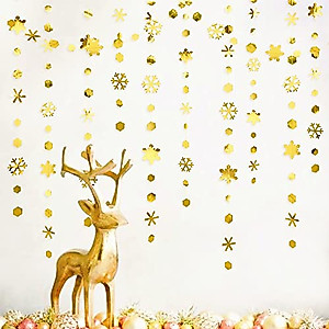 52 Ft Gold Snowflakes Garland Paper Streamer Banner Backdrop for Winter Christmas Frozen Birthday Wedding Bridal Shower Baby Shower Xmas New Year Winter Wonderland Party Decorations Supplies