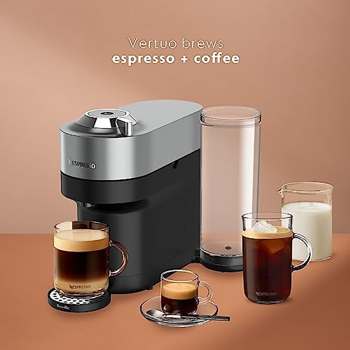 Nespresso Vertuo POP+ Deluxe Coffee and Espresso Machine by Breville with Milk Frother, Titan Medium