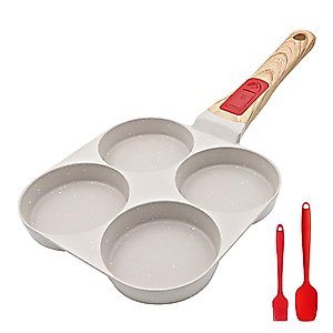 RANXINGST Egg Pan Induction, Non Stick 4 Cup Pancake Pan with Detachable Handle Burger Pan Egg Frying Pan for Breakfast - White