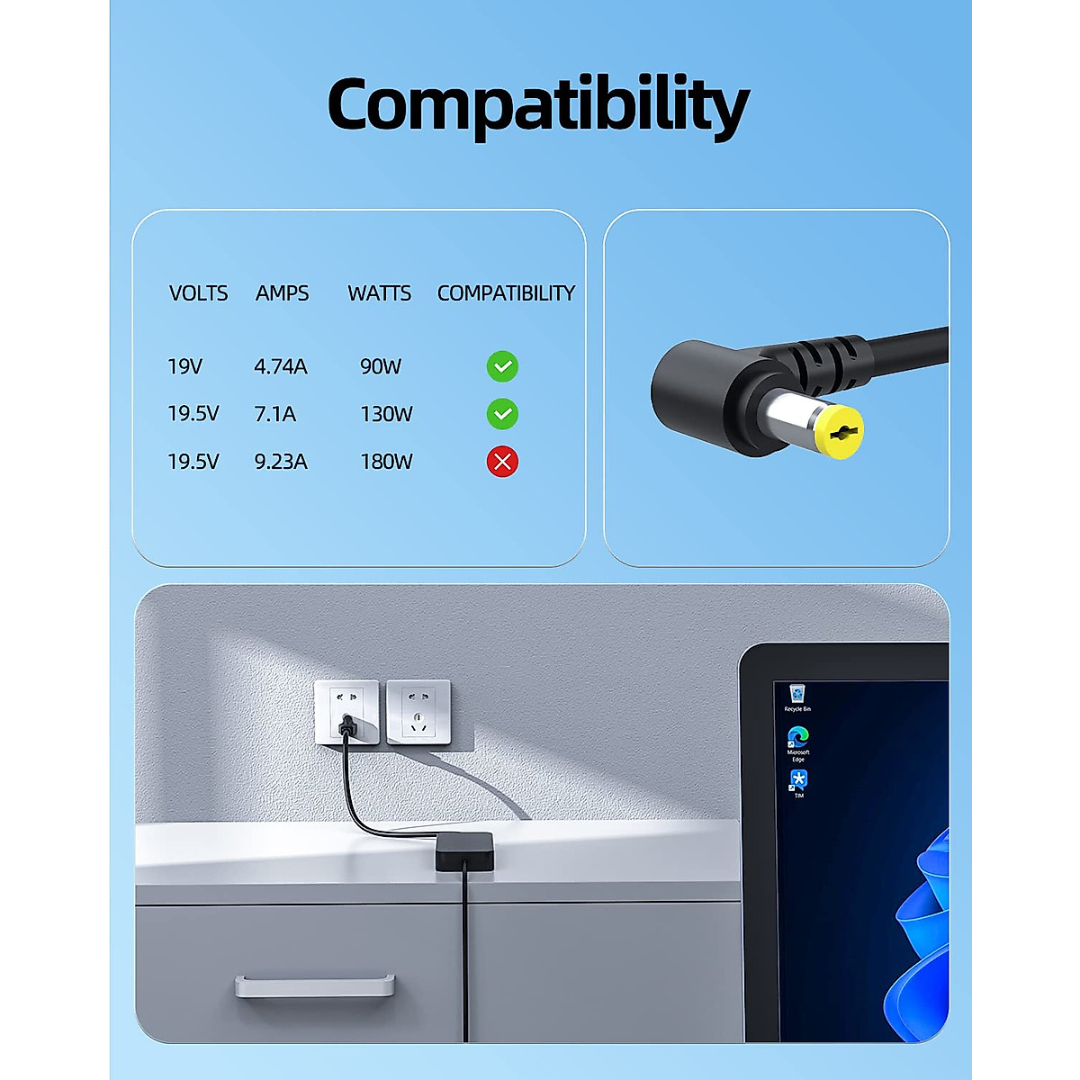 135W AC Charger Fit for Acer Desktop VZ6880G-I51150S1 VZ6880G-I71170S1,ConceptD 3 CN316-73G CN316-73G-733T CN316-73G-72DM Laptop Power Supply Adapter Cord