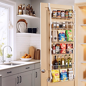 Delamu Over the Door Pantry Organizer, 6-Tier Pantry Organizers and Storage, Metal Cabinet Door Organizer, Hanging Spice Rack Shelves for Home & Kitchen, D5 x W18 x H50 inch, White