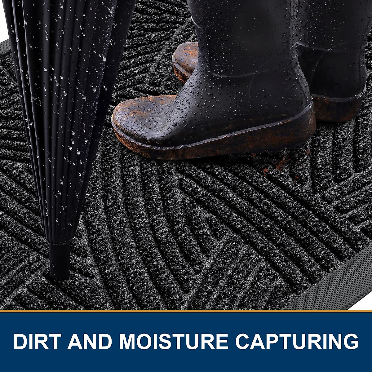 Smiry Front Door Mat Indoor Outdoor Entrance, Heavy Duty Natural Rubber Mat, Sturdy Trap Dirt and Moisture Outdoor Door Mat, Easy Clean Low Profile Patio Porch Entryway Mat, 29.5x17 Inch, Black