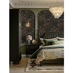 Dimoon 78.7"x16.1"Floral Peel and Stick Wallpaper Dark Green Vintage Flower Leaf Contact Paper Wallpaper for Bedroom Thicken Waterproof Self Adhesive Wall Paper Removable Shelf Liner Vinyl Roll