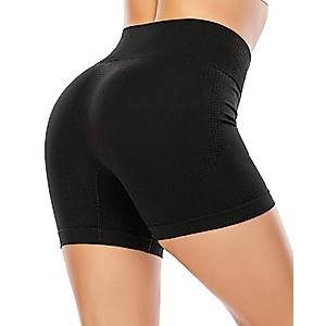 AHLW Seamless Workout Shorts for Women High Waist Tummy Control Breathable Athletic Gym Running Shorts A-Black