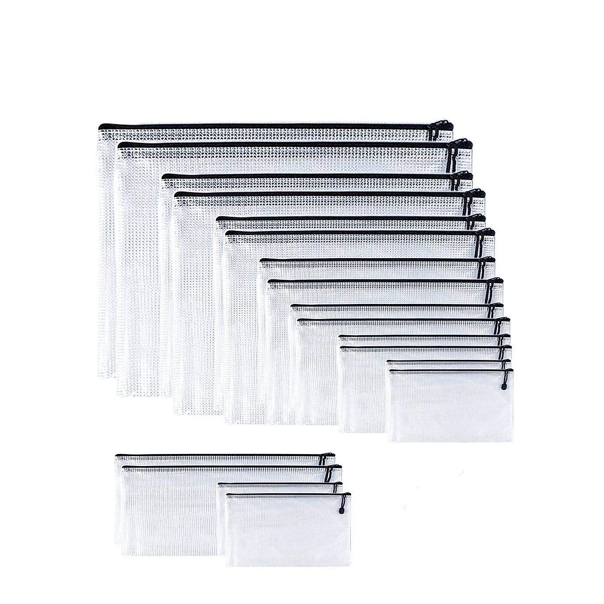 Oaimyy-(9 Sizes,18 Pack) -Plastic Mesh Zipper Pouch Document Folders Bag Zip File Folders for School Office,Travel,Organizing Storage-Black