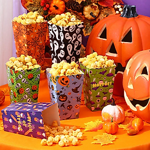 Roshtia 24 Pcs Halloween Theme Party Popcorn Favor Boxes in 6 Designs Trick or Treating Snack Treat Box Candy Cookie Container Event Party Favor Supplies, Halloween Snacks (Figure)