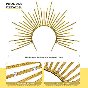 5 Pcs African Vintage Gold Flamboyant Jewelry Set Egypt Choker Bracelet African Nose Rings Hoop Chain Earrings Crown Headpiece Sunburst Spiked Headband for Women Costume Accessories Theme Party