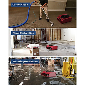 ALORAIR Zeus 900 Air Mover Commercial Blower for Carpets, Walls, Plumbing Use, Variable Speed Floor Blower Fan, 950 CFM with 1.8 Amps, Circuit Breaker Protection,on-Board Duplex GFCI, Red