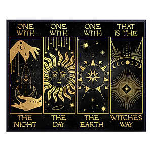 Witchy Sabbat Grimoire Witchcraft Decor - Sun, Moon, Celestial Wall Art - Celtic Woman Goddess Decor - Magic Home Decor - Boho Bohemian Witch Decor for Women - Wicca Wiccan Supplies - Pagan Gifts