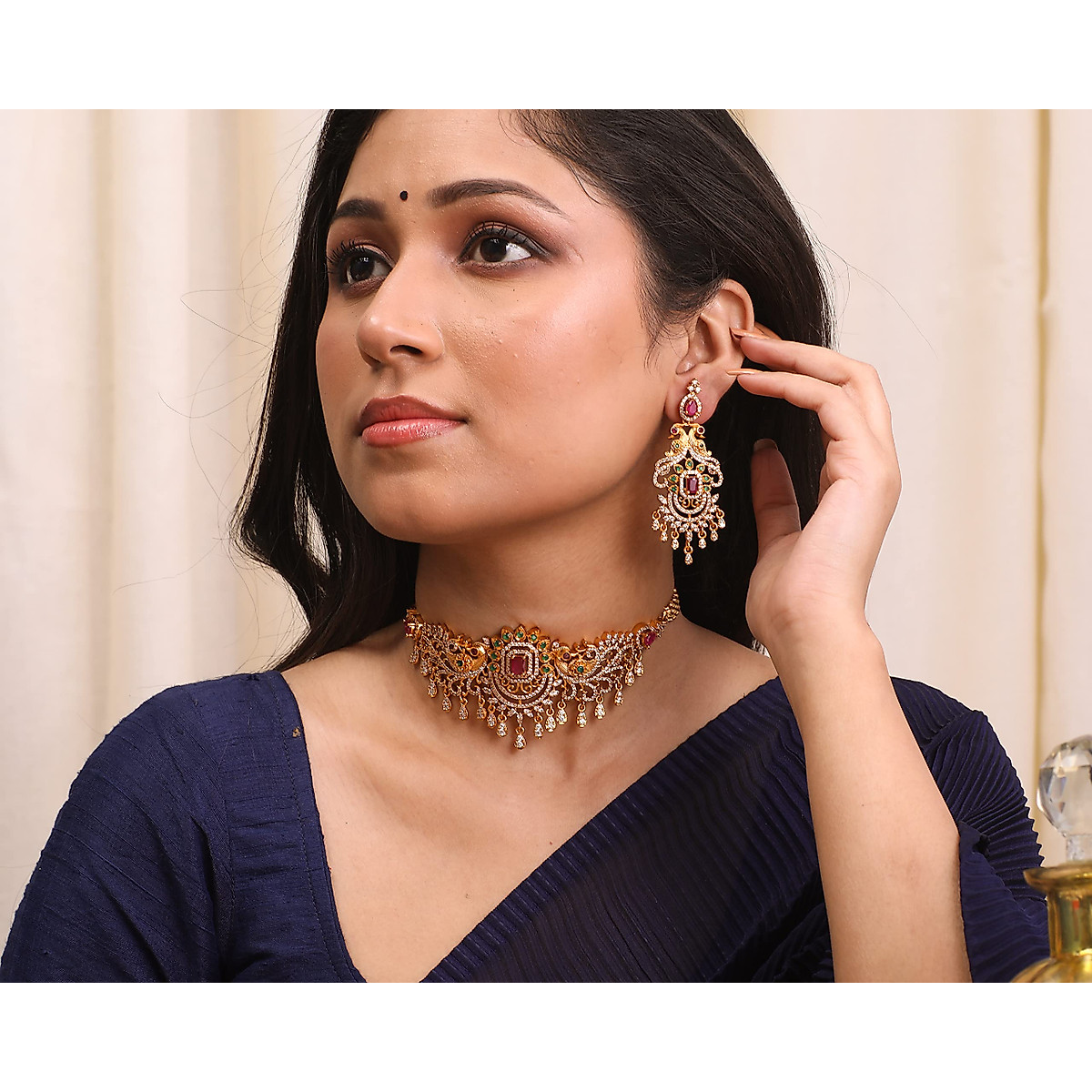 TARINIKA Antique Gold Plated Anuradha Choker Set with Peacock Design - Indian Jewelry Sets for Women | Perfect for Ethnic Occasions | Traditional Indian Choker Jewelry set | 1 Year Warranty*