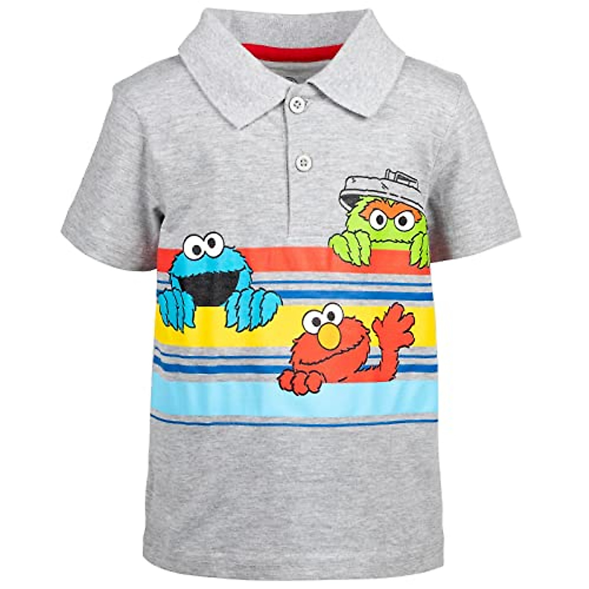 Sesame Street Oscar the Grouch Cookie Monster Elmo Infant Baby Boys Polo Shirt and Shorts Gray/Blue 24 Months
