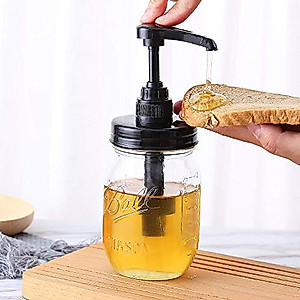 Mason Jar Syrup & Honey Dispenser Pump Lids, Rust Proof, Plastic Dispenser Lid for 16 oz Regular Mouth Mason Jars Kitchen and Table Decor - 2 Pack