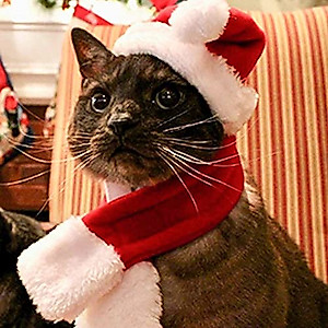 Dog Cat Pet Santa Hat with Scarf, Christmas Costume Set Pet Cat Puppy Dog Santa Hat and Scarf Christmas Pet Costume Accessory for Christmas Decoration Cosplay Supplies for Cats Puppy Dogs Pets
