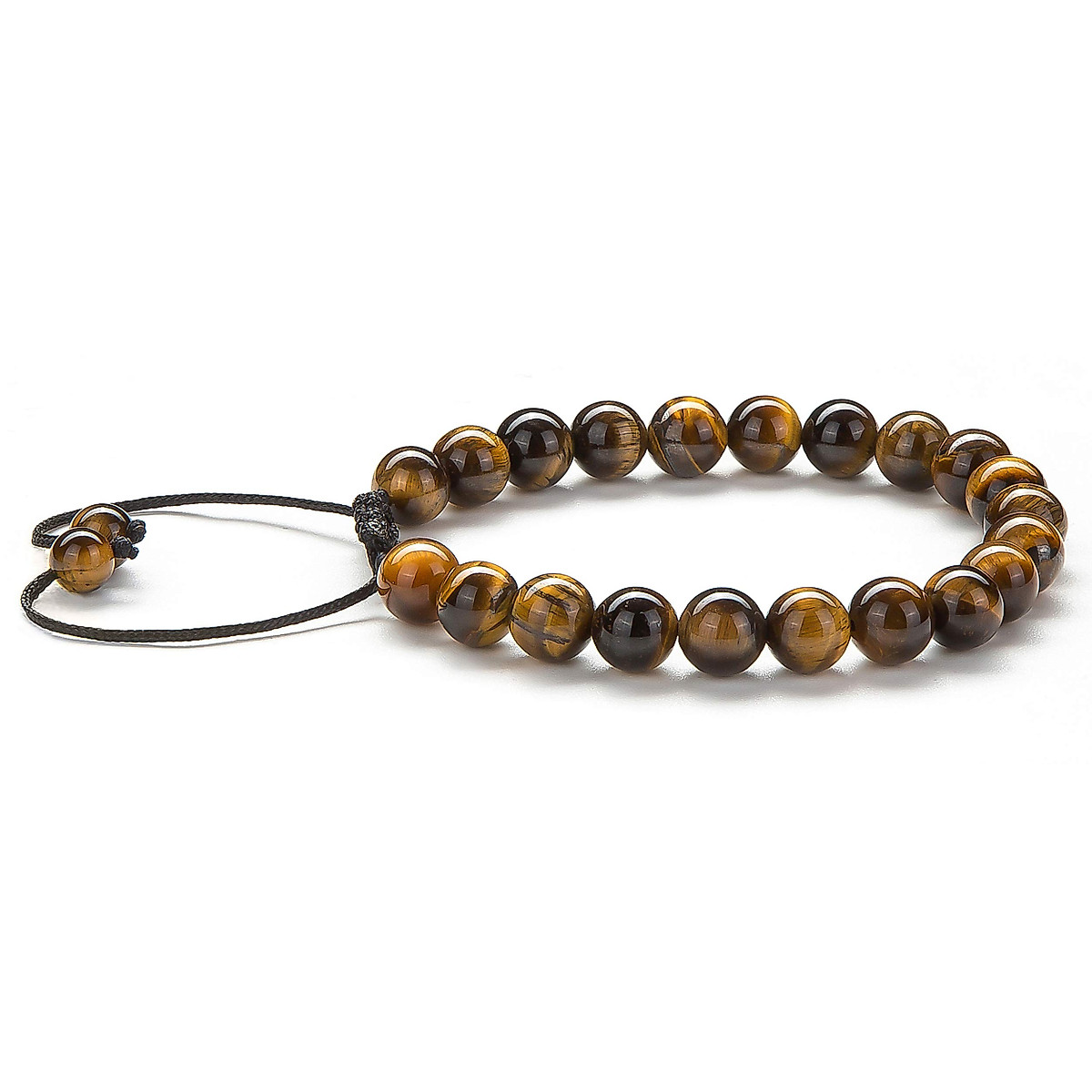 Hamoery Men Women 8mm Tiger Eye Stone Beads Bracelet Braided Rope Natural Stone Yoga Bracelet Bangle(Tiger Eye Stone)