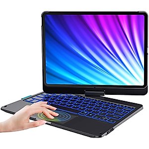 CHESONA iPad Air 5th Generation Case with Keyboard, (10.9-inch 2022) Touchpad 7 Color Backlit, 360° Rotatable, Slim Cover with Pencil Holder, Keyboard Case for iPad Air 5th/4th Gen, iPad Pro 11, Black