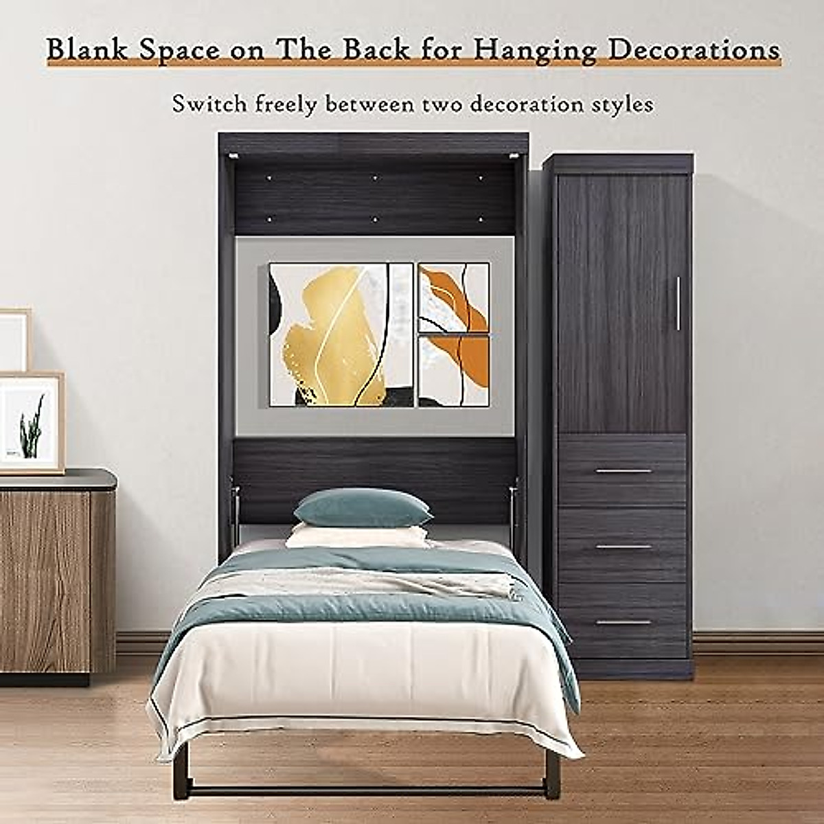 Tatub Murphy Bed Twin Size, Murphy Bed Cabinet Bed, Wall Bed with Wardrobe and Drawers, Murphy Cube, Hide a Bed on a Cabinet, Space Saving, No Box Spring Required