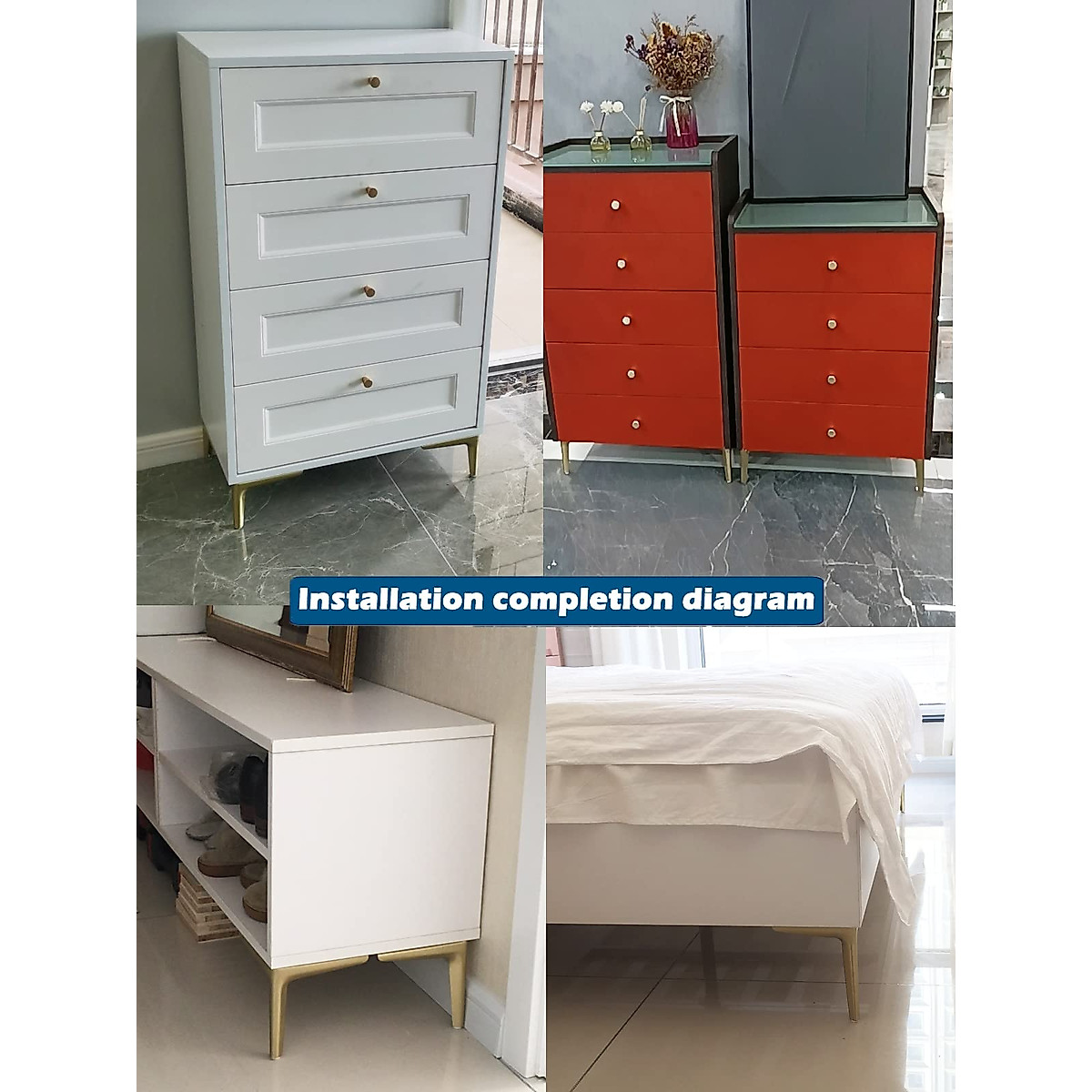 Kaupuar 4.72 inch Antique Brass Furniture Legs Brushed Gold Metal for Cabinet Sofa Couch Table Chair Bed TV Set of 4 Mid Century Modern Legs DIY Replacement