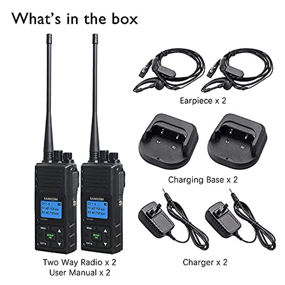 Long Range Radio Walkie Talkies for Adults, SAMCOM FPCN30A Two Way Radio Rechargeable, 5 Watt High Power 2-Way Radio, Programmable UHF Radios with Earpiece (Black 2 Pcs)