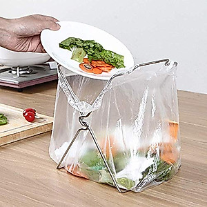 DONGKER Garbage Bag Holder, Trash Rack Hanger Stainless Steel Folding Trash Bag Holder for Cabinet Bathroom Trashcan