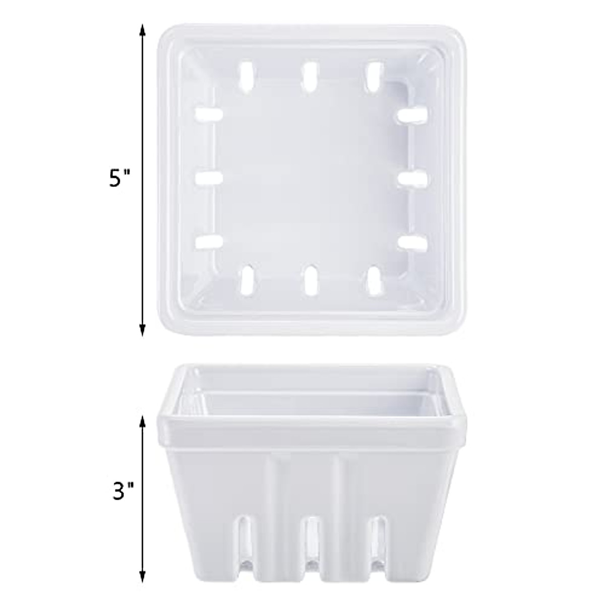 ZEAYEA Set of 2 Berry Basket, Melamine Berry Bowl With Holes, Square Kitchen Fruit Basket, 5" Colander for Strawberry, Grape, Cherry, Berries, Veggies