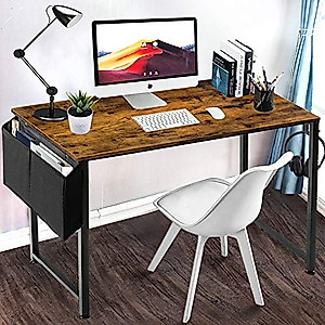 Lufeiya Small Computer Desk Study Table for Small Spaces Home Office 39 40 Inch Rustic Student Writing Desk with Storage Bag,Brown