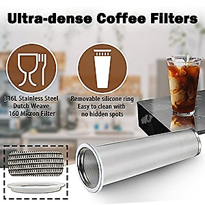 Jrssae Cold Brew Coffee Maker - 64oz Cold Brew Pitcher with Stainless Steel Super Dense Filter 3 Steps Finish Cold Brew Coffee, Classic BPA Free Sturdy Mason jar Pitcher with Black Lid Easy to Clean