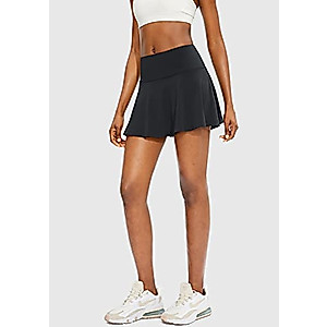 SANTINY Pleated Tennis Skirt for Women with 4 Pockets, High Waisted Athletic Golf Skorts Skirts for Running Casual (Black_M)