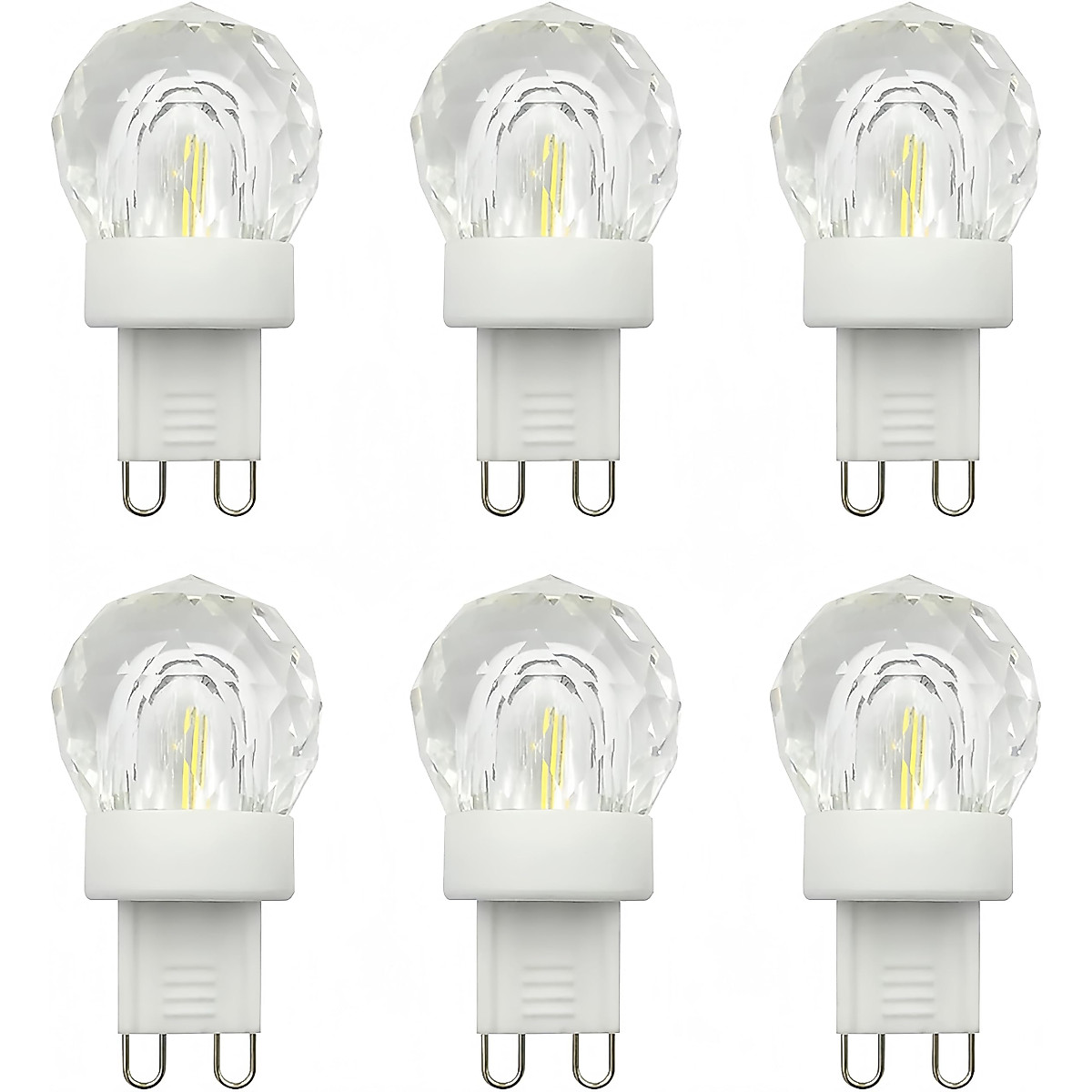 G9 2W LED Bulb Mini Globe Crystal Light (20W Equivalent) Glass Cob Decorative Light Bulb G9 Bi Pin Ceramics Base for Home Lighting Ceiling Light Dimmable 360 Angle Beam Cool White AC110V 6 Pack