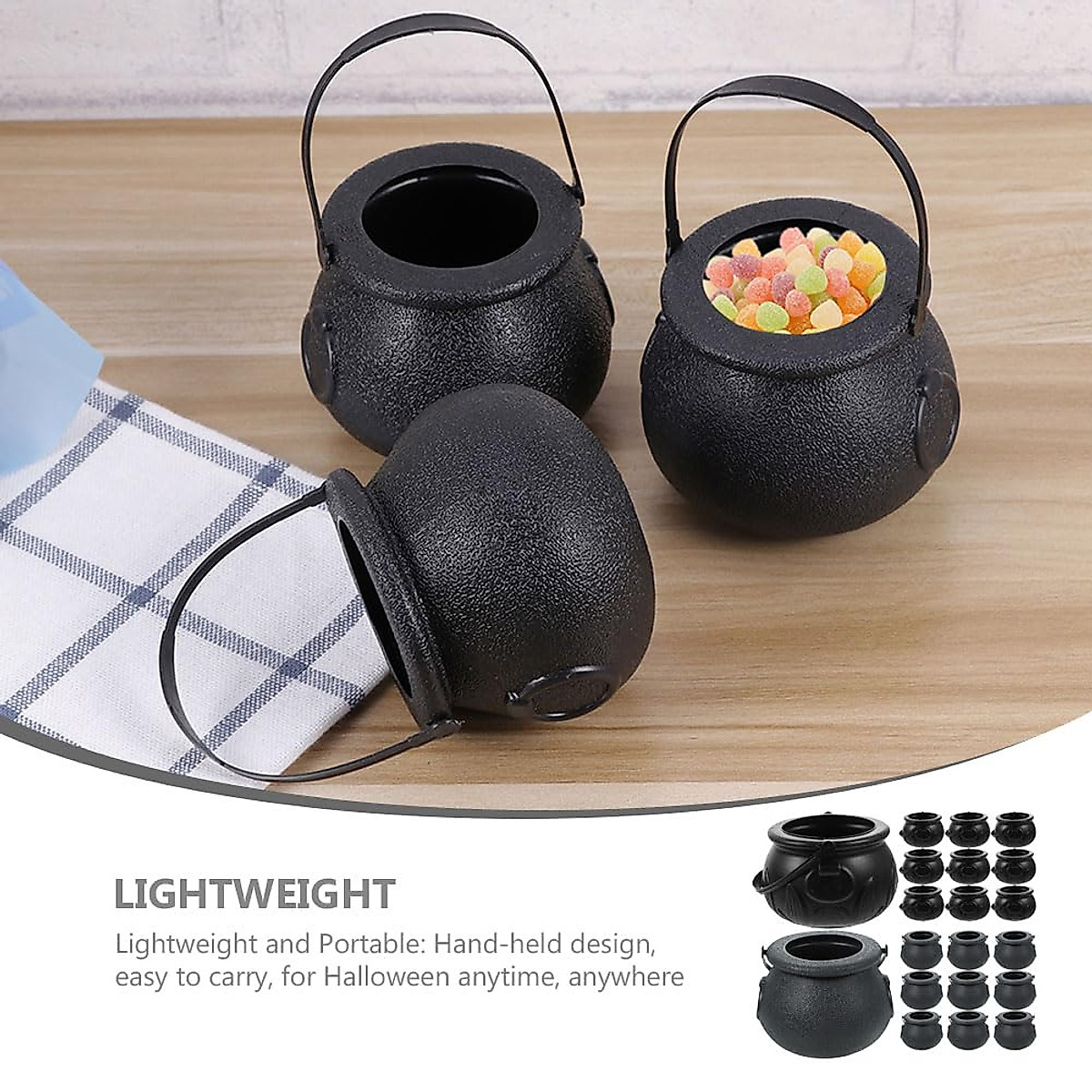 LUOZZY 24pcs Mini Candy Cauldron Kettles Halloween Candy Bucket with Handle Halloween Party Decoration