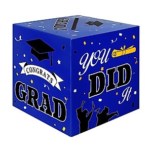 Graduation Card Box, 2024 Graduation Party Decorations, Graduation Box, Graduation Card Holder Foldable Congrats Grad Card Gift Box Class of 2024 for Graduation Party Supplies Party Favors Blue