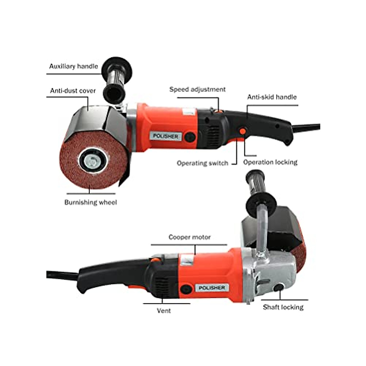 GUIYING ZHANG 1400W Metal Burnishing Polishing Machine,tainless Steel Polisher Handheld Sander Polisher Wheel,3 Polishing Wheels 110V