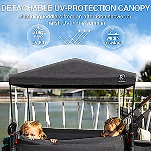 EVER ADVANCED Side-Unzip Wagon Stroller for 2 Kids, Push Pull Stroller with Adjustable Handle-Bar, Easy Access Front Zipper Door, 5-Point Harness Removable UV-Protection Canopy Shock-Absorbing Wheels