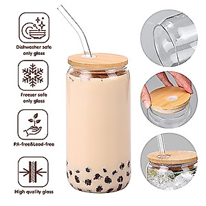 Moretoes 3pcs 16oz Glass Cups with Lids and Straws, Glass Iced Coffee Cups Drinking Glasses Set, Cute Tumbler Cup Boba Bottle for Jumbo Smoothie, Bubble Tea, Cold Brew,Soda, Juice