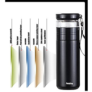 Tea Infuser Bottle Coffee thermos,Stainless steel tea water separation cup,Business office portable water cup Outdoor carrying rope straight cup 17oz Double Wall Vacuum Insulated Water Bottle (black)