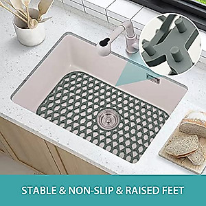 SAMSIER Sink Protectors for Kitchen Sink 19”x13”& 26”x14” with Cleaning Brush, Large Silicone Kitchen Sink Mats Grid for Bottom of Farmhouse Stainless Steel Porcelain Sink (26x14,Center Drain)