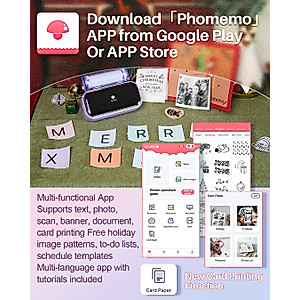 Phomemo M03 Mini Printer, Bluetooth Thermal Printer Mobile Portable Printer for Smartphones, Compatible with 53mm/80mm Thermal Paper, Great for memo,Photo & Notes, Purple