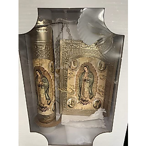 5 Piece Beautiful Handmade Gold Guadalupe Foil Baptism Christening Shells Candle Set Favors Girl Boy Set de Bautizo Espanol Nina Nino Baptism Communion Gift Box