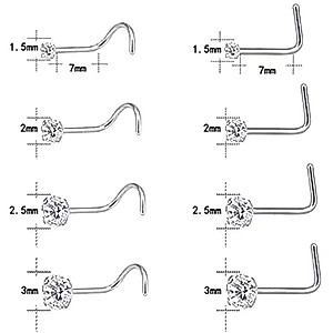Vitaltyextracts Nose Studs Hypoallergenic 316L Surgical Steel Nose Ring 20G Nose Ring Studs fake Nose Piercing kit Clear Cubic Zirconia Nose Rings for Women