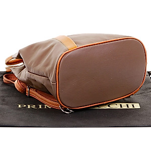 PRIMO SACCHI Italian Soft Leather Dark Taupe Tan Top Handle Shoulder Bag Rucksack Backpack Purse