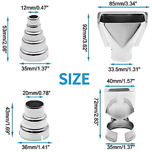 Kyuionty 4 Pcs Heat Gun Nozzles Kit, Stainless Steel Reflector Heat Resisting Nozzles Gun Accessory Replacement for Hot Air Gun Soldering Station Nozzle Tool