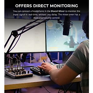 Blucoil 4-Channel Audio Mixer with 48V Phantom Power, 2-Band EQ, Delay and Repeat Effects, Bluetooth, XLR Microphone and MP3 USB Inputs for Home Studio Recording on Windows and Mac