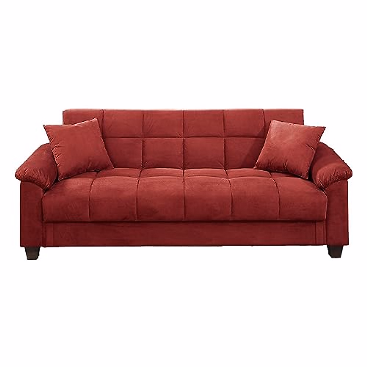 TONAUA Contemporary Living Room Adjustable Sofa Red Color Microfiber Plush Storage Couch 1pc Futon Sofa w Pillows