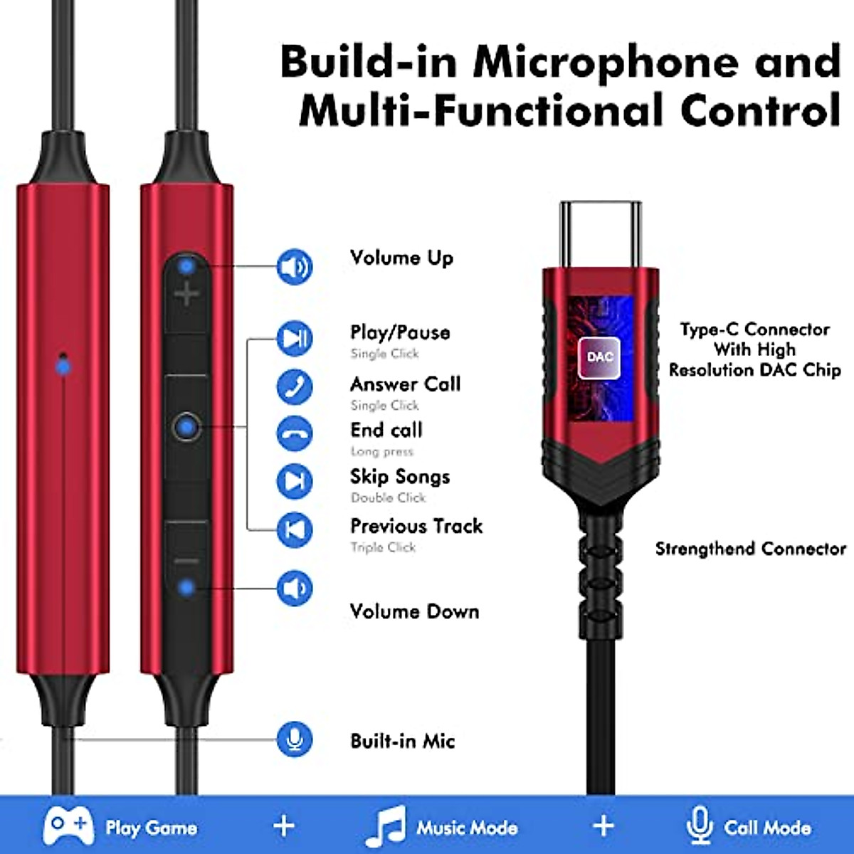 TITACUTE USB C Headphone, Type C Earphone Magnetic Wired Earbud for Samsung A53 A54 S22 S23 S21 S20 Galaxy Z Flip 5 Fold 4 Google Pixel 7 6 6a 7a Noise Canceling Stereo in-Ear Headset with Microphone