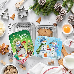 WorldBazaar Christmas Aluminum Food Containers 36PCS Christmas Leftover Containers with Lids Disposable Snowman Christmas To Go Containers Winter Holiday Party Supplies