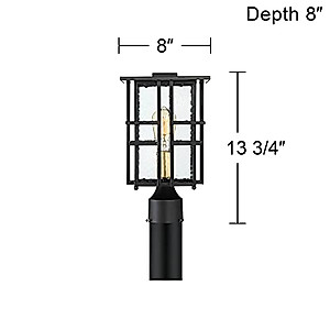 Possini Euro Design Arley Modern Outdoor Post Light Fixture Black Geometric Frame 13 3/4" Seedy Glass for Exterior Barn Deck House Porch Yard Patio Outside Garage Front Door Garden Home Roof Lawn