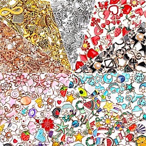 SANNIX 500Pcs Charms Bulk Wholesale Assorted Gold Plated Enamel Pendants Earring for Bracelet Necklace DIY Jewelry Making Craft Supplies